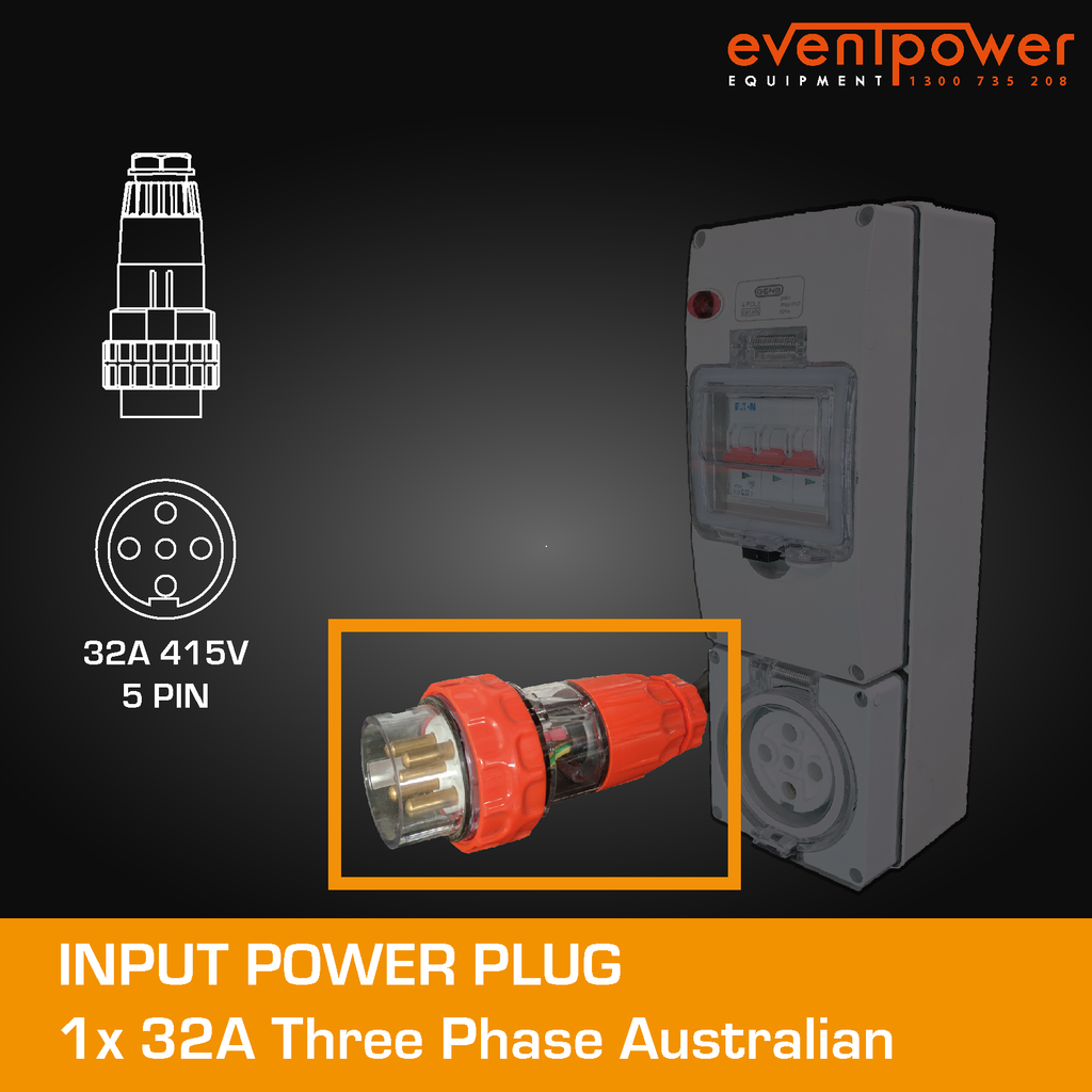 Adaptor 32A 3 phase to 10A three phase outlet w/ RCBO – EVENTPOWER ...