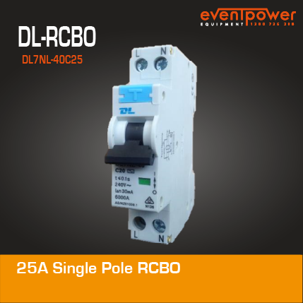 DL 25A RCBO 1 Pole Circuit Breaker 6kA 30mA compact – EVENTPOWER EQUIPMENT