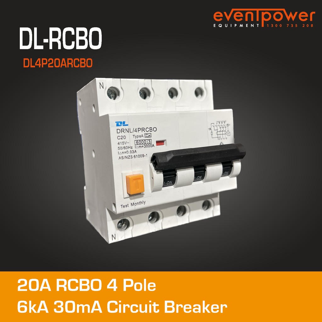 20A RCBO 4 Pole Circuit Breaker 6kA 30mA compact DL – EVENTPOWER EQUIPMENT