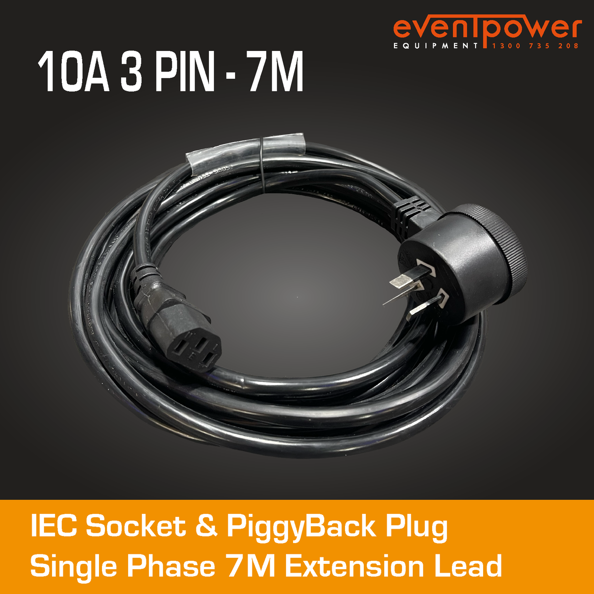 7M 10A IEC socket and Piggyback Plug black cable – EVENTPOWER EQUIPMENT