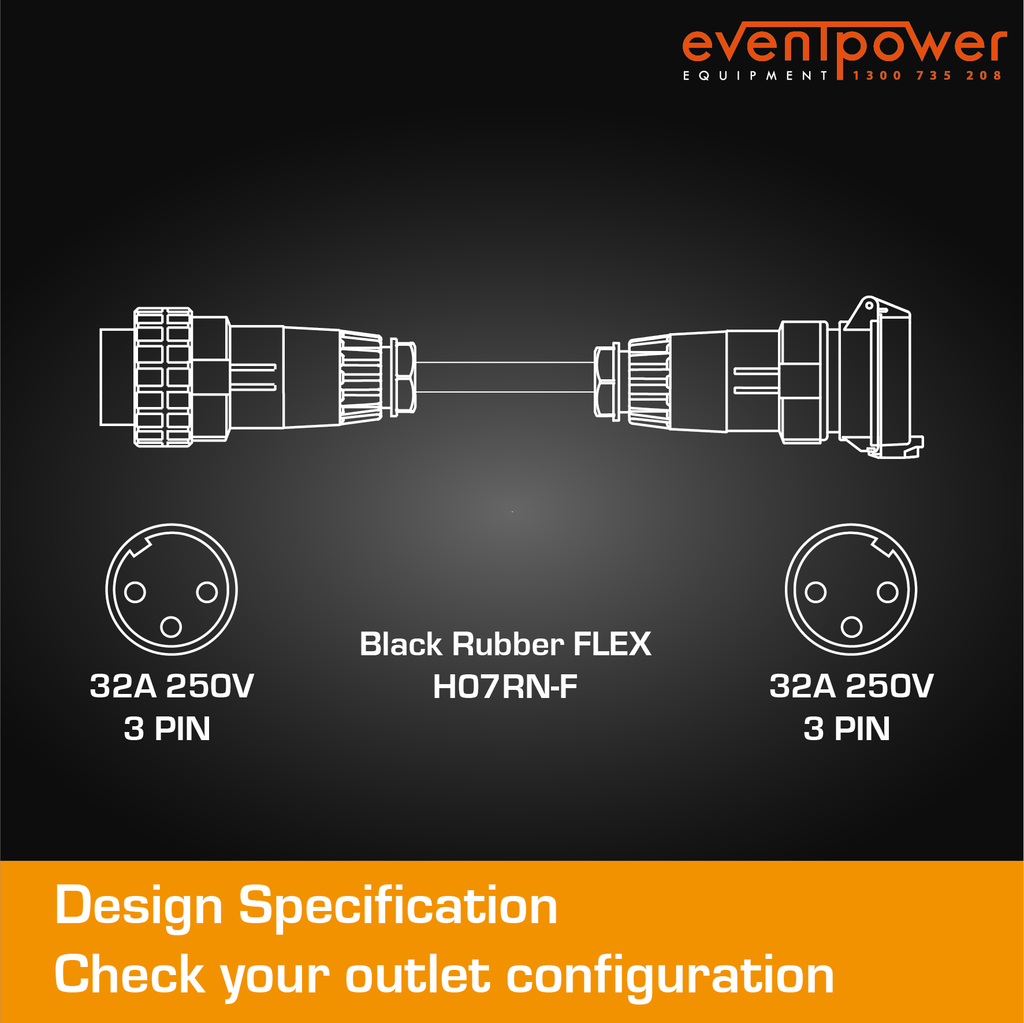 32A 20M single phase Extension Lead 3 Pin ( 2C + E ) – EVENTPOWER EQUIPMENT