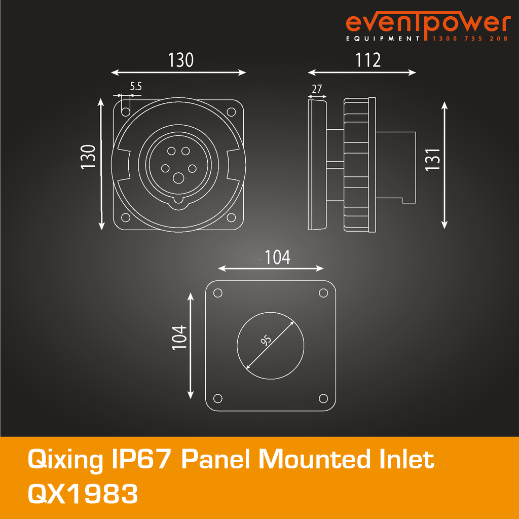 QIXING IP67 Panel Mounted Inlet - 125A 5 Pin QX1983 – EVENTPOWER EQUIPMENT
