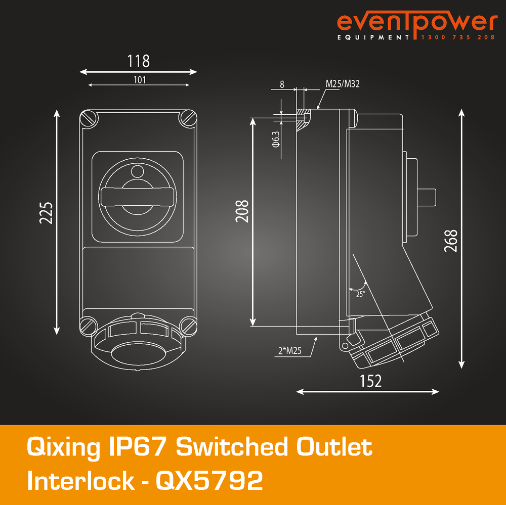 QIXING IP67 Switched socket outlet interlock - 32A 4 Pin Reefer QX5792 ...