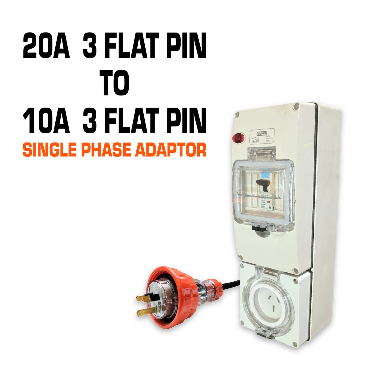 Single Phase Adaptor - 20A Flat Pin to 10A Flat Pin with RCBO ...