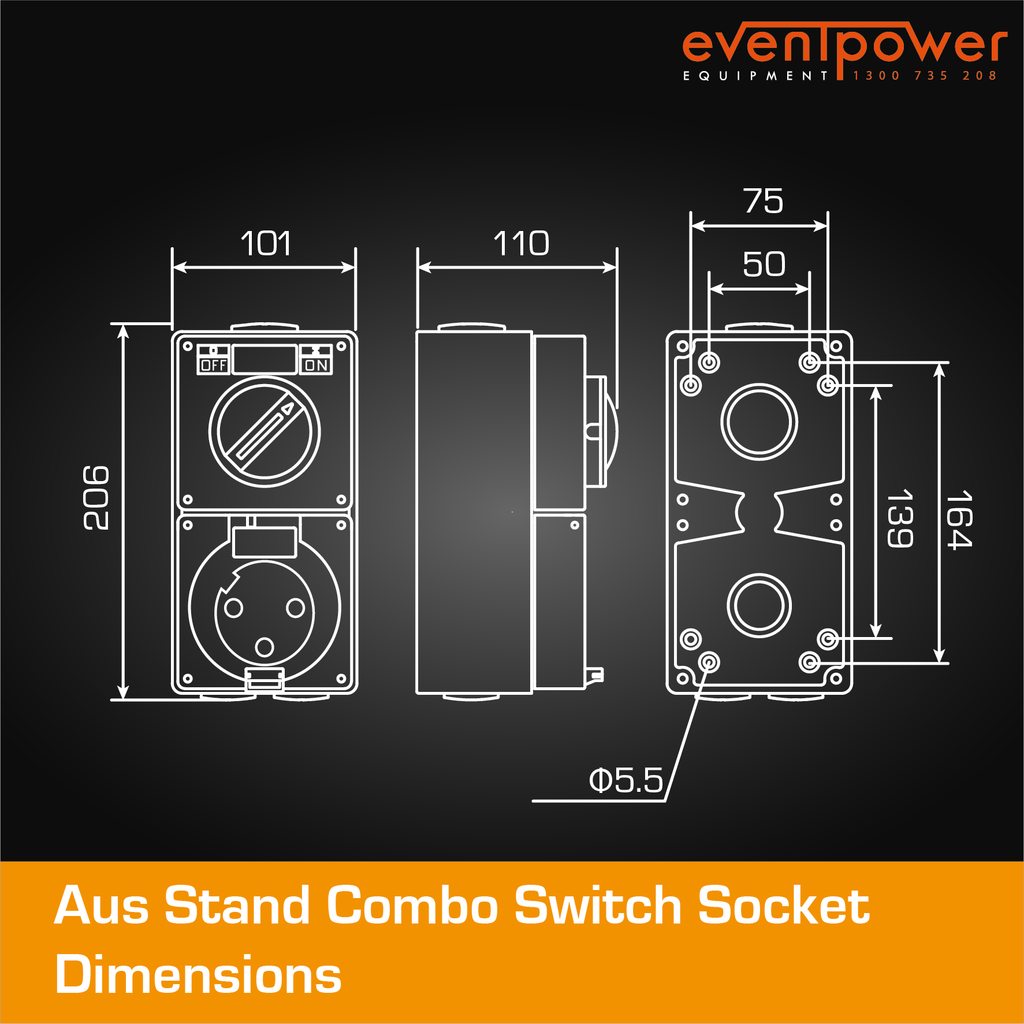 Aus Stand Combo Switch socket 32A 3 PIN – EVENTPOWER EQUIPMENT
