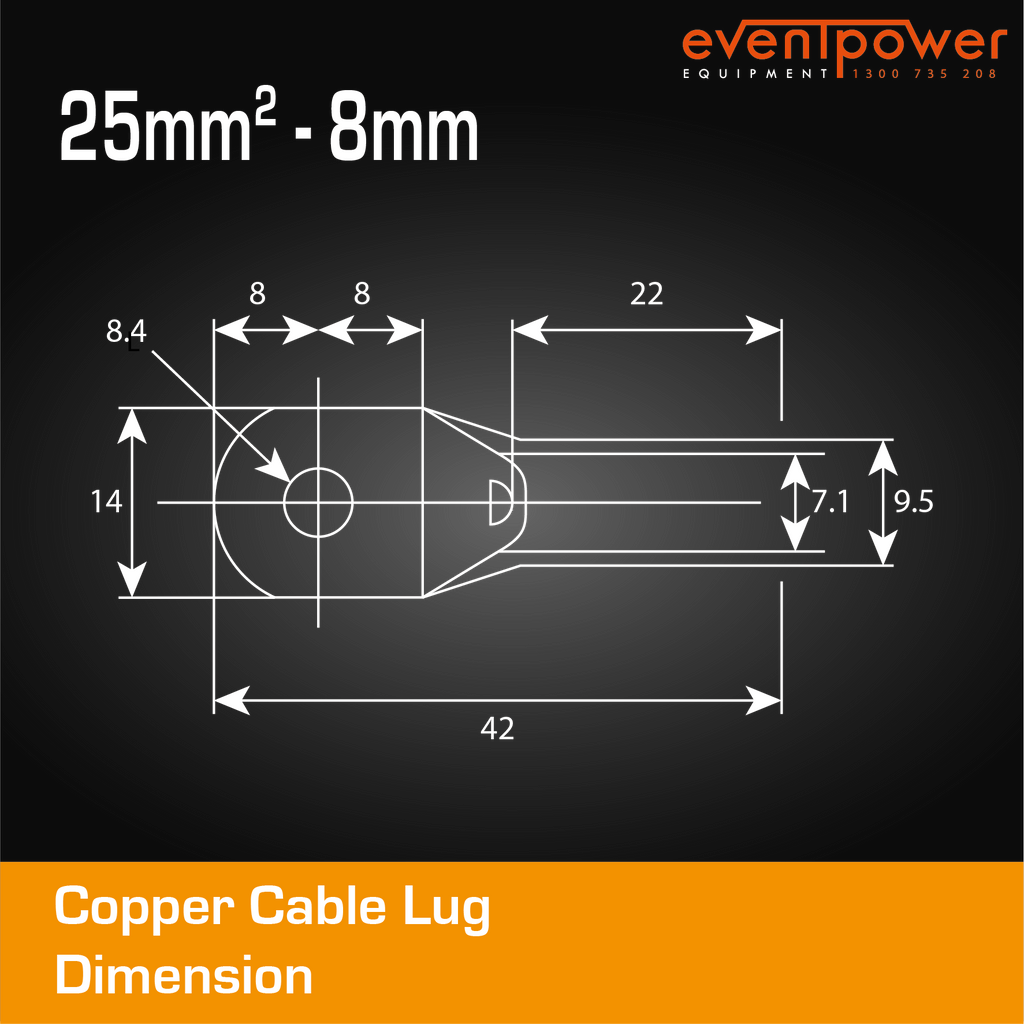 Copper Cable Lug - 25mm Lug 8mm Hole – EVENTPOWER EQUIPMENT